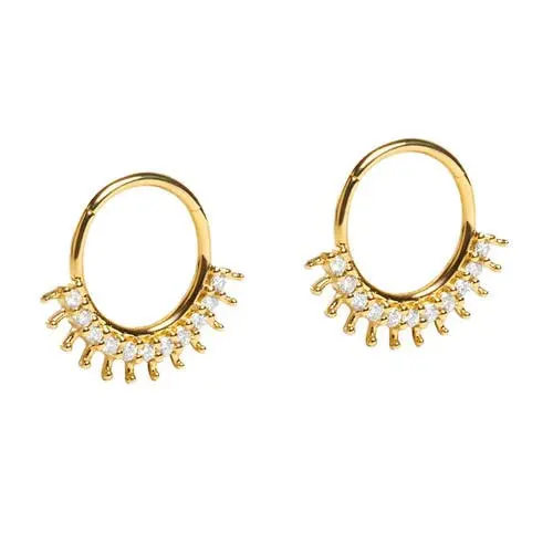 ZARUX Radiant Sunburst Diamond Hoop Earrings - Yellow Gold