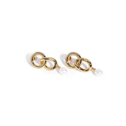 ZARUX Hoop And Pearl Earrings - Yellow Gold
