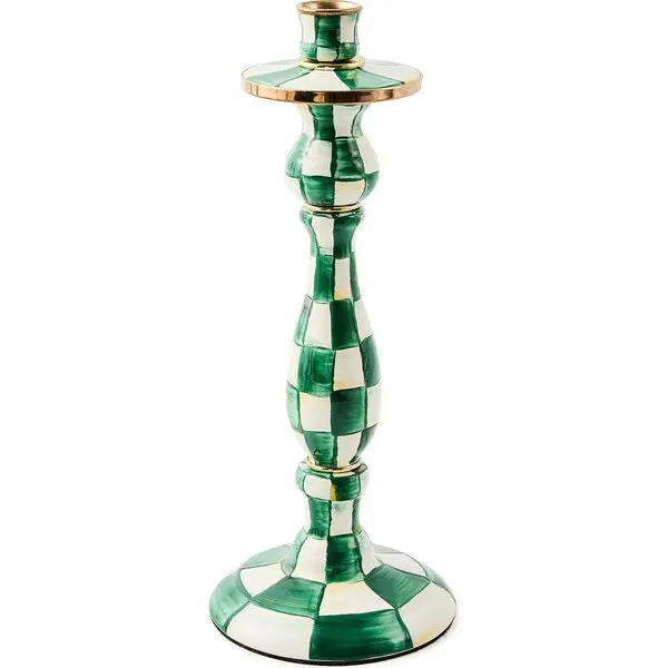MACKENZIE-CHILDS Check Large Enameled Steel Candleholder - Emerald