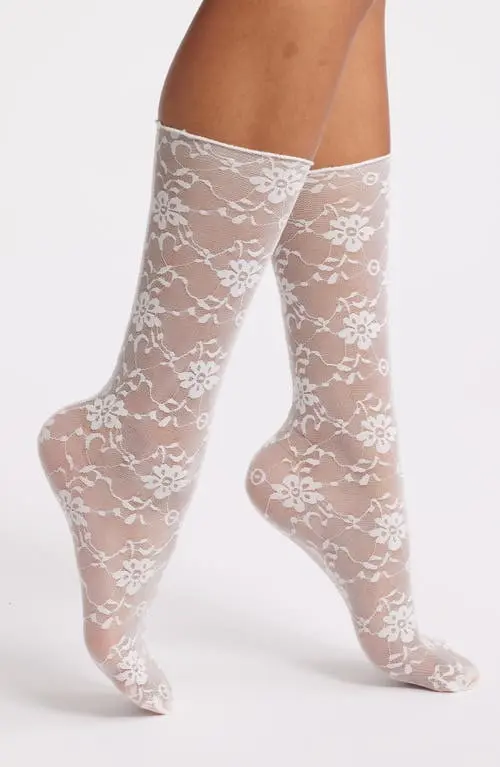 HIGH HEEL JUNGLE Ava Sheer Lace Crew Socks - White