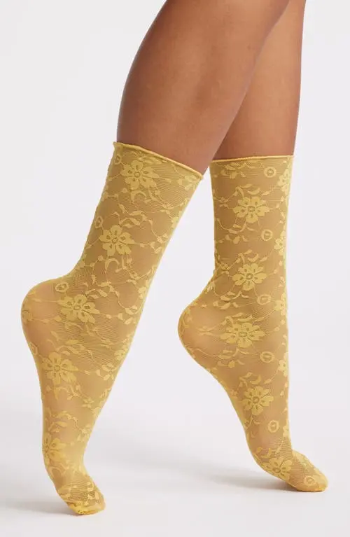 HIGH HEEL JUNGLE Ava Sheer Lace Crew Socks - Yellow