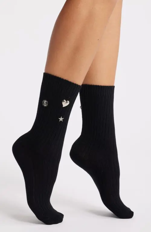 HIGH HEEL JUNGLE Embellished Crew Socks - Black