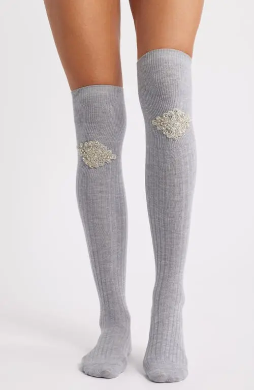 HIGH HEEL JUNGLE Trinket Crystal Embellished Knee-high Socks - Mid Grey