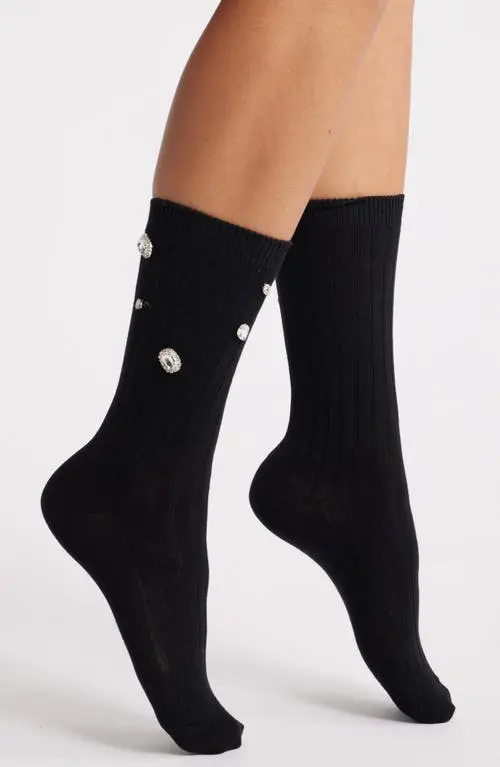 HIGH HEEL JUNGLE Kate Gem Embellished Crew Socks - Black