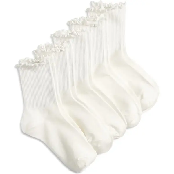 HIGH HEEL JUNGLE 5-pack Lettuce Edge Crew Socks - White