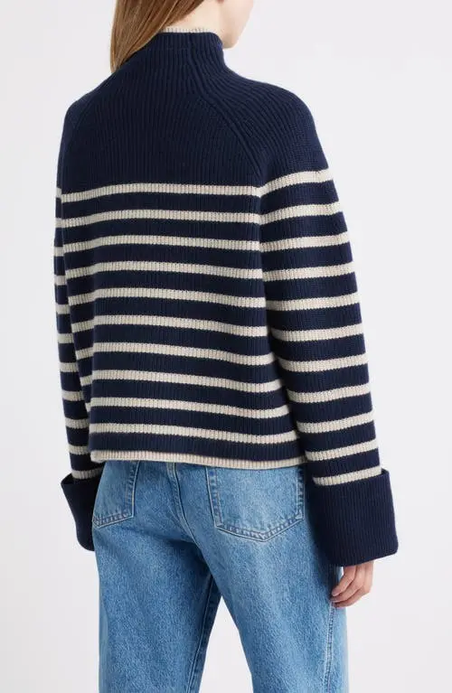 Rag & Bone Stripe Wool Cuff Sleeve Funnel Neck Sweater - Navy
