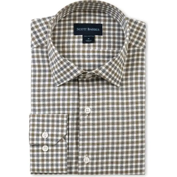 Scott Barber Regular Fit Gingham Cotton Twill Button-up Shirt - Charcoal