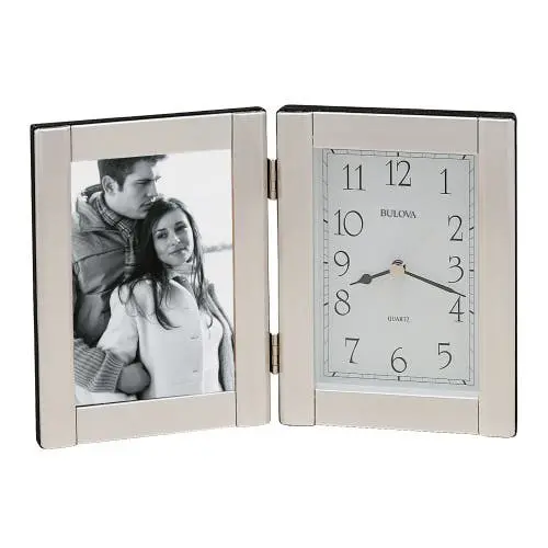 BULOVA CLOCKS Forte Ii Brushed Aluminum Picture Frame Clock - Silver