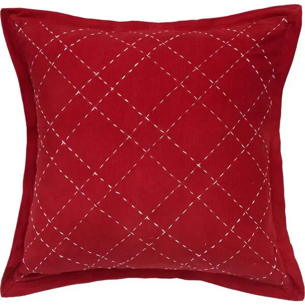 CAROL & FRANK Elliot Cotton Corduroy Hand Stitched Decorative Throw Pillows - Red
