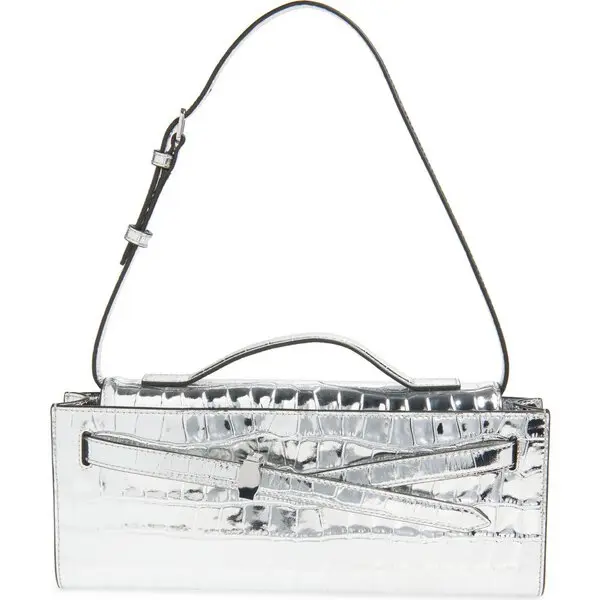 Veronica Beard Dash Croc-embossed Shoulder Bag - Silver