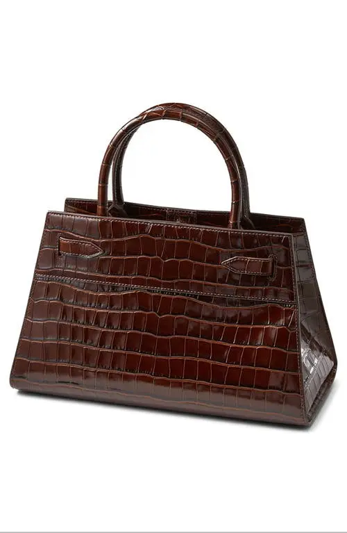 Veronica Beard Croc Embossed Dash Leather Tote - Chestnut
