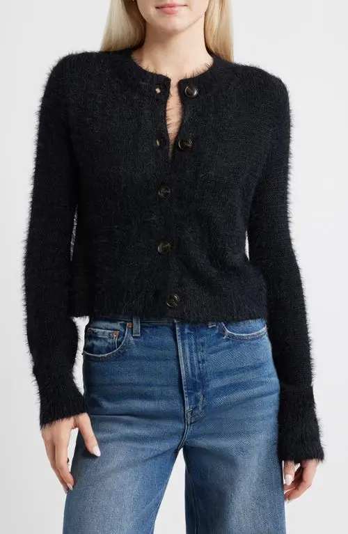ALL IN FAVOR Fuzzy Knit Cardigan - Black