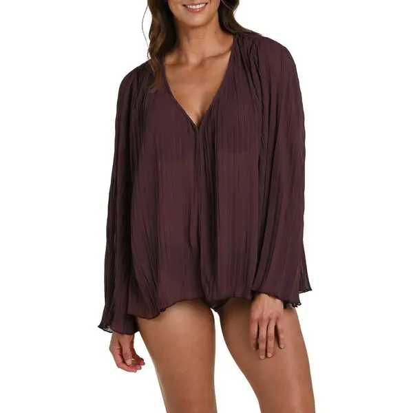 La Blanca Sunbeams Pleat Cover-up Shirt - Truffle