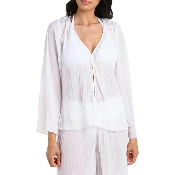 La Blanca Sunbeams Pleat Cover-up Shirt - White