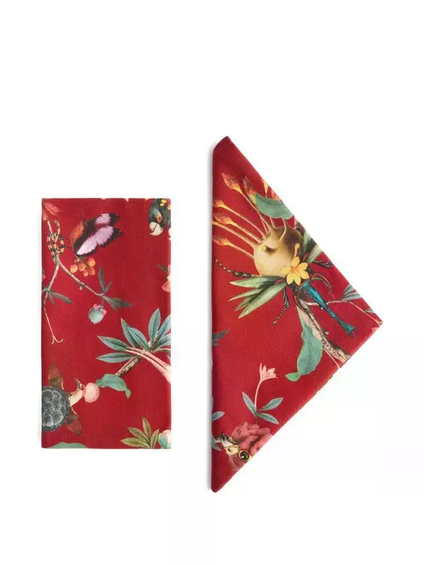 La DoubleJ X Beto Val Fantastic Creatures Floral-print Napkins - Red