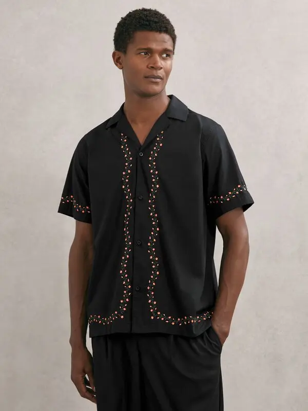 LES DEUX Floral-embroidered Shirt