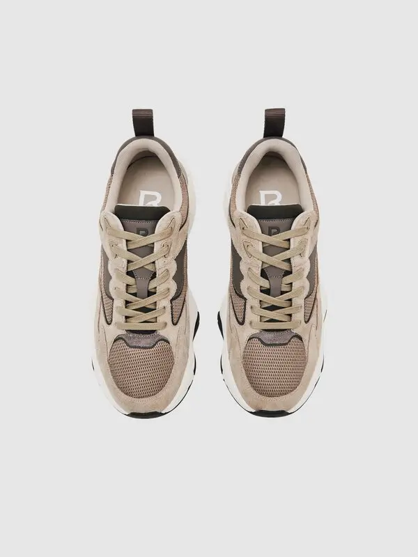 REISS Io Chunky-sole Panelled Runner Trainers - Taupe Brown