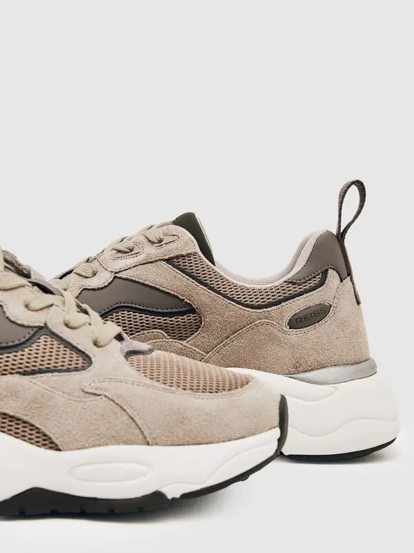 REISS Io Chunky-sole Panelled Runner Trainers - Taupe Brown