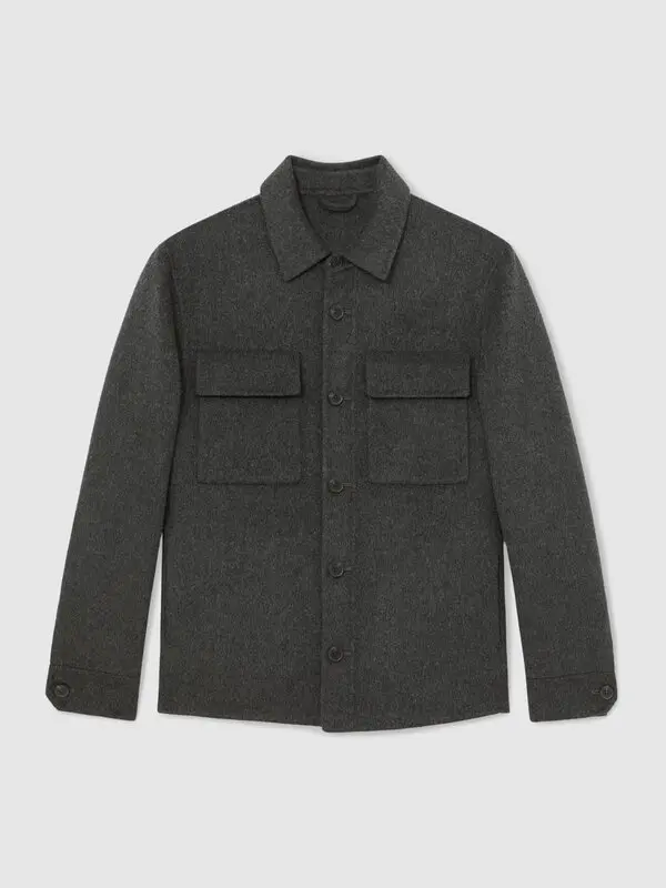 REISS Net Wool-blend Twin-pocket Overshirt - Charcoal Grey