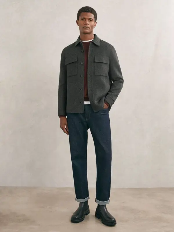 REISS Net Wool-blend Twin-pocket Overshirt - Charcoal Grey