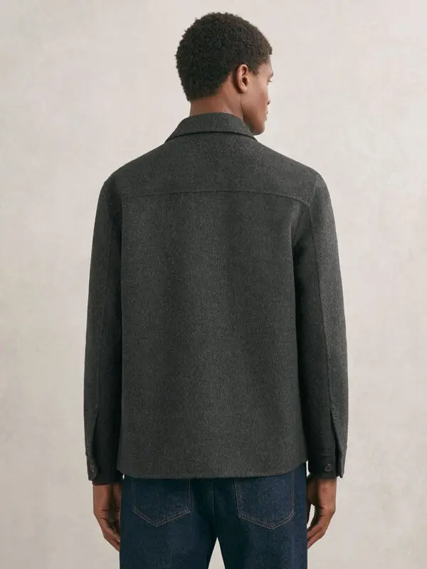 REISS Net Wool-blend Twin-pocket Overshirt - Charcoal Grey