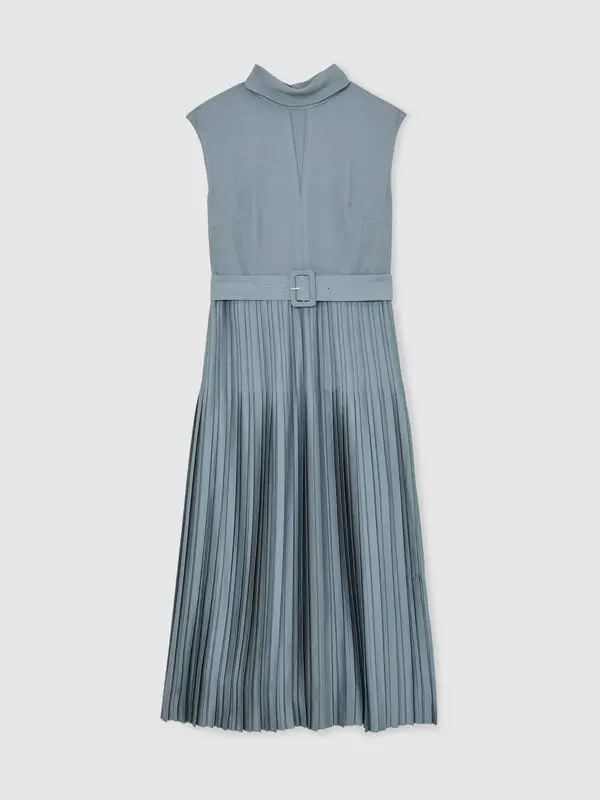 Reiss Ania Roll-Neck Belted Pleated Midi Dress In Blue - 33% Off |  Editorialist