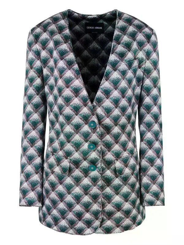 Giorgio Armani Geometric-pattern Single-breasted Blazer - Green