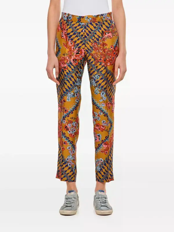 Alberto Biani Floral Print Silk Trousers