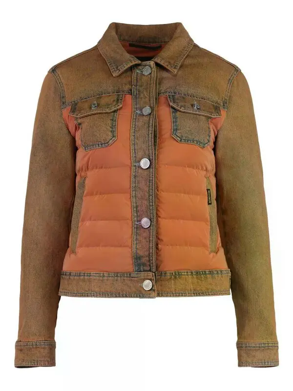 MOORER Padded-panel Denim Jacket - Orange