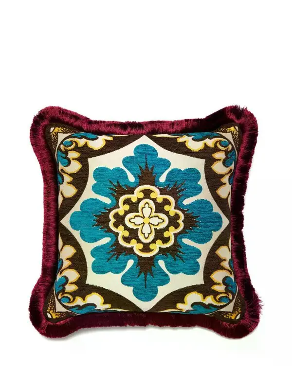 La DoubleJ Fringed Patterned Cushion - Neutrals