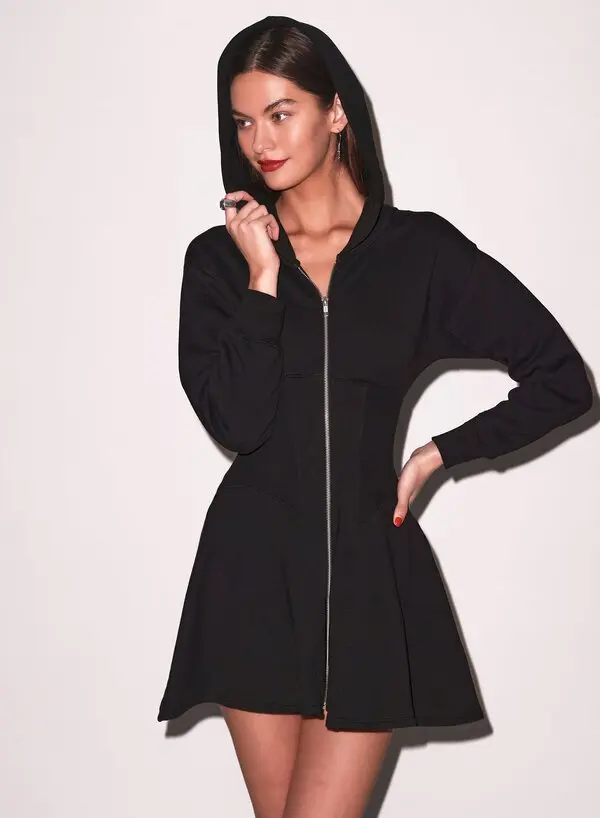 hooded black mini dress Hooded Black Mini Dresses / Gothic Flared Sleeves Short Dress / Female Alternative Fashion main image 0
