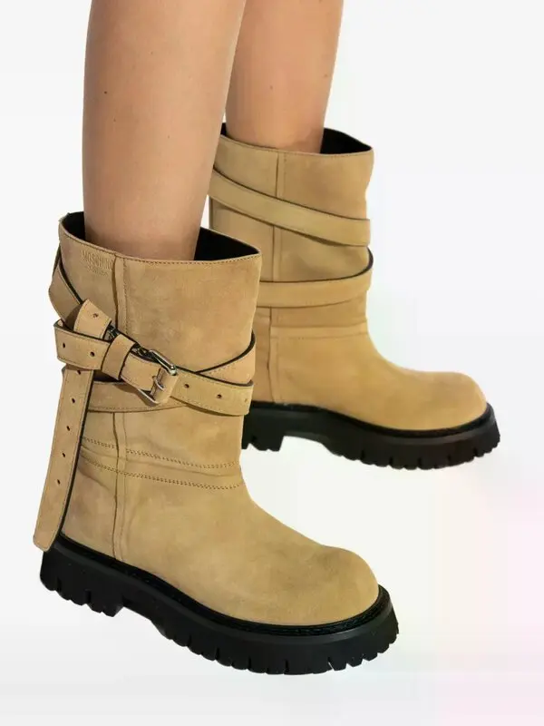 Moschino Buckle-strap Boots - Neutrals