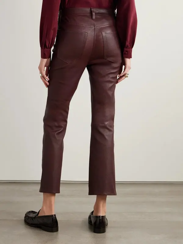 FRAME The Reboot Cropped Leather Flare Pants - Red