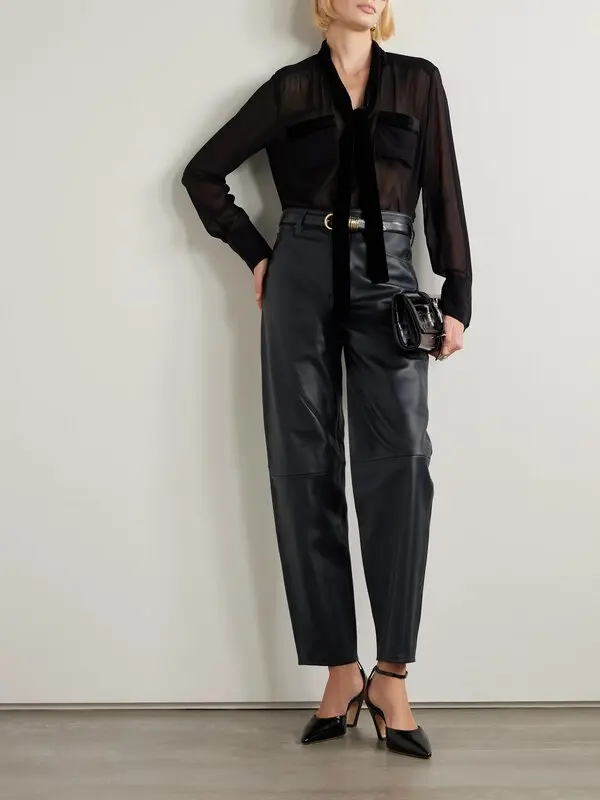 FRAME The Neat Leather Barrel-leg Pants - Blue