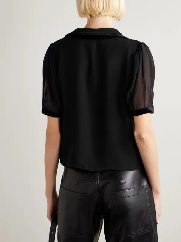 FRAME The Sailor Velvet-trimmed Silk-chiffon Blouse