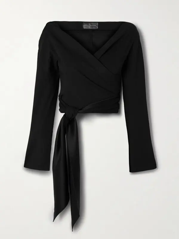 CORTANA Ever Off-the-shoulder Stretch-crepe Wrap Blouse - Black