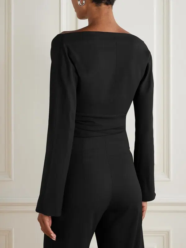CORTANA Ever Off-the-shoulder Stretch-crepe Wrap Blouse - Black