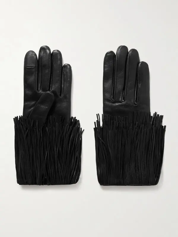 AGNELLE Lena Leather Gloves - Black