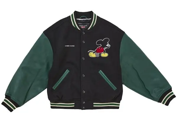 Supreme Number Ine Mickey Varsity Jacket - Black