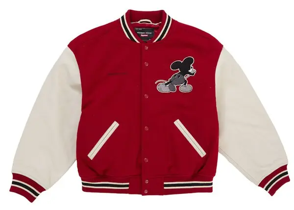 Supreme Number Nine Mickey Varsity Jacket - Red