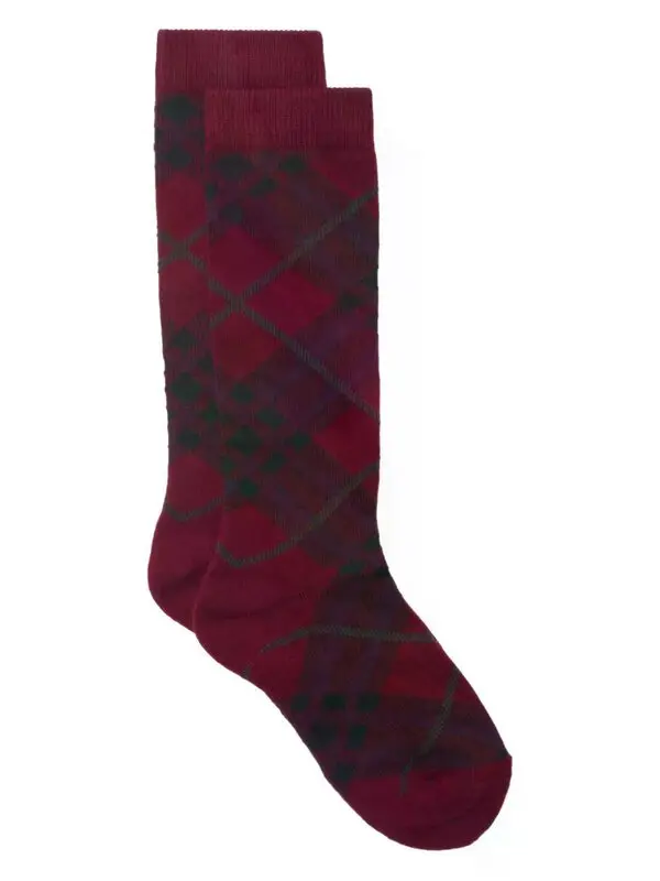 Burberry Check-pattern Cotton-blend Socks - Red