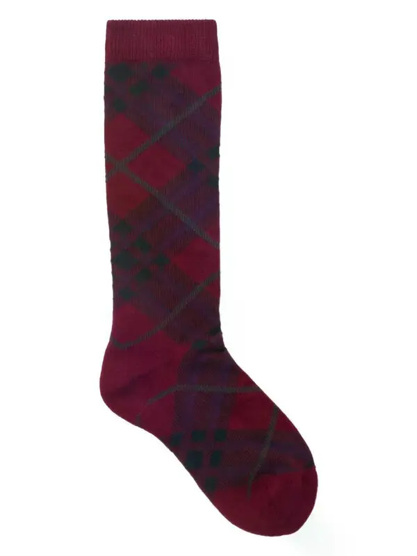 Burberry Check-pattern Cotton-blend Socks - Red