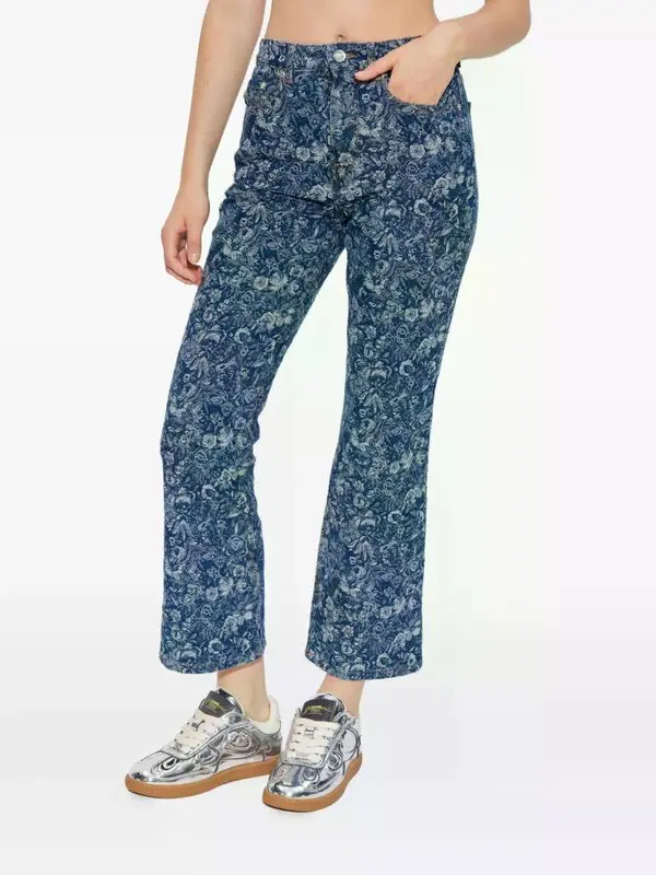 GANNI Floral-jacquard Flared Jeans - Blue