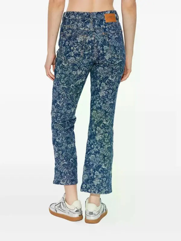 GANNI Floral-jacquard Flared Jeans - Blue