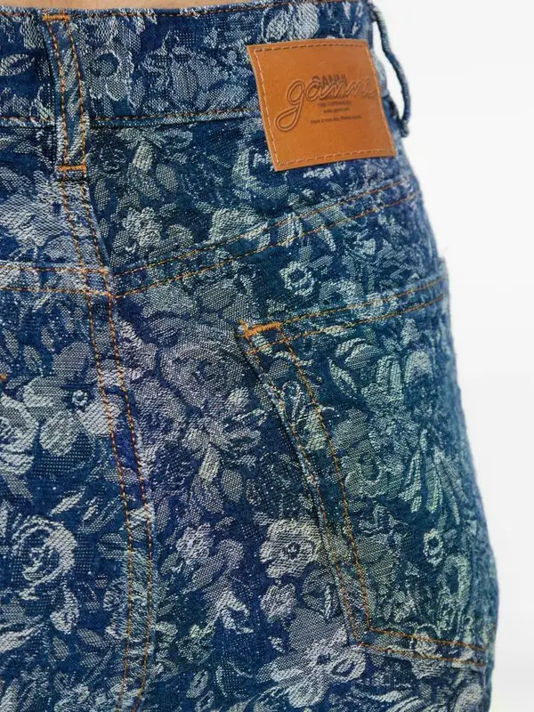 GANNI Floral-jacquard Flared Jeans - Blue