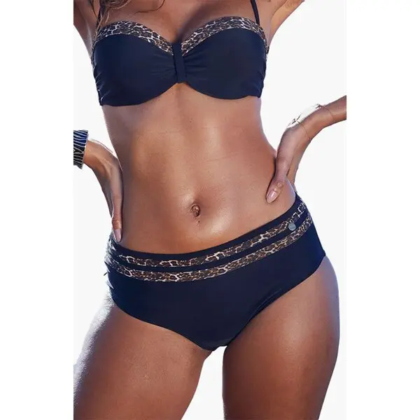 LASCANA Leopard Trim Mid-rise Bikini Bottom