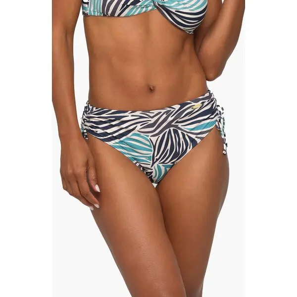LASCANA Zebra Print Mid-rise Bikini Bottom - Turquoise & Black