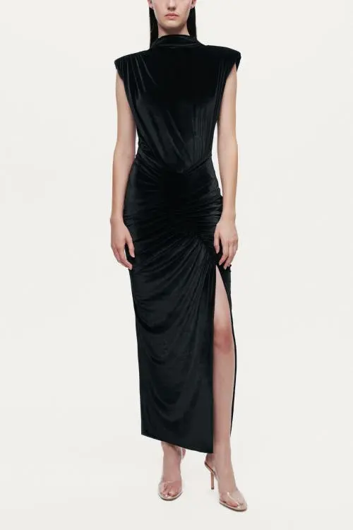 NOCTURNE High-neck Ruched Midi Dress
