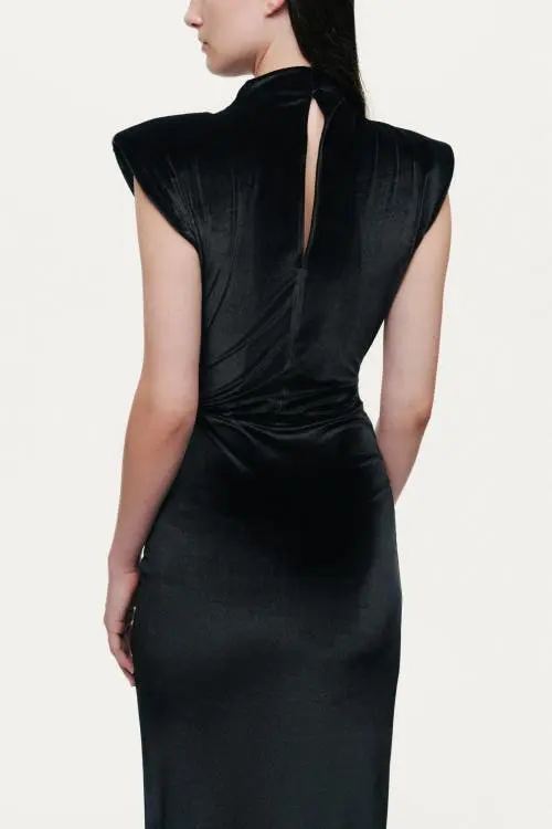NOCTURNE High-neck Ruched Midi Dress