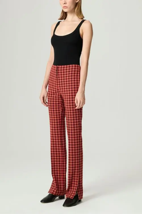 NOCTURNE Plaid Slit-hem Trousers